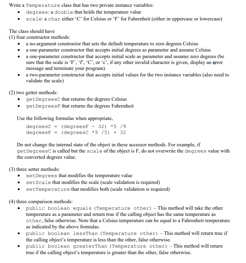 Solved Write a Temperature class that has two private | Chegg.com