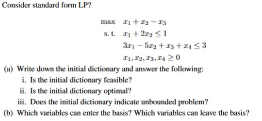 Solved Consider standard form LP? max +2 s TA 1, 2, 3, 420 | Chegg.com