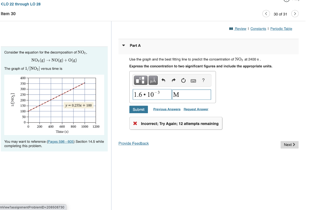 Solved Consider the equation for the decomposition of NO2, | Chegg.com