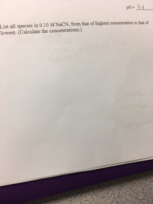 Solved List all species in 0.10 M NaCN, from that of highest | Chegg.com
