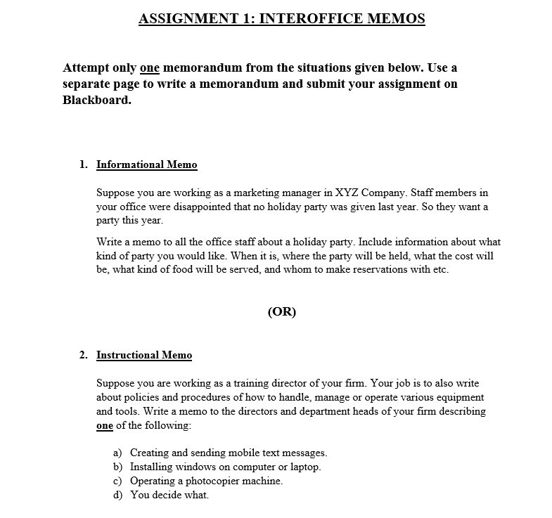 ASSIGNMENT 1: INTEROFFICE MEMOS Attempt only one | Chegg.com