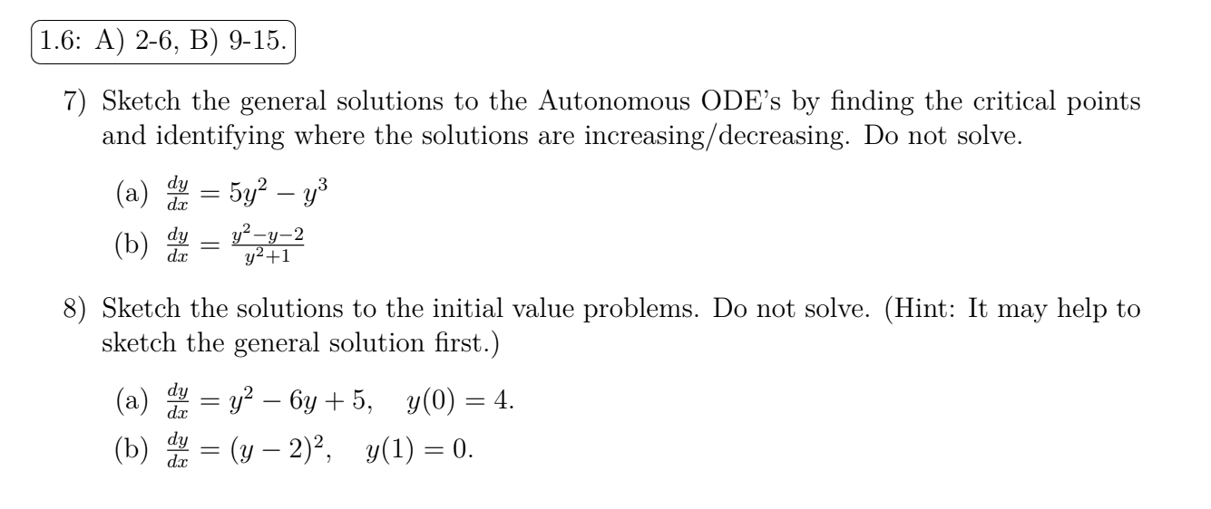 Solved 7) Sketch the general solutions to the Autonomous | Chegg.com