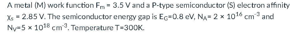 Solved A metal (M) work function Fm=3.5 V and a P-type | Chegg.com