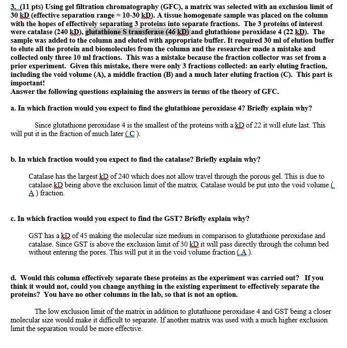 Solved Using gel filtration chromatography (GFC), a matrix | Chegg.com