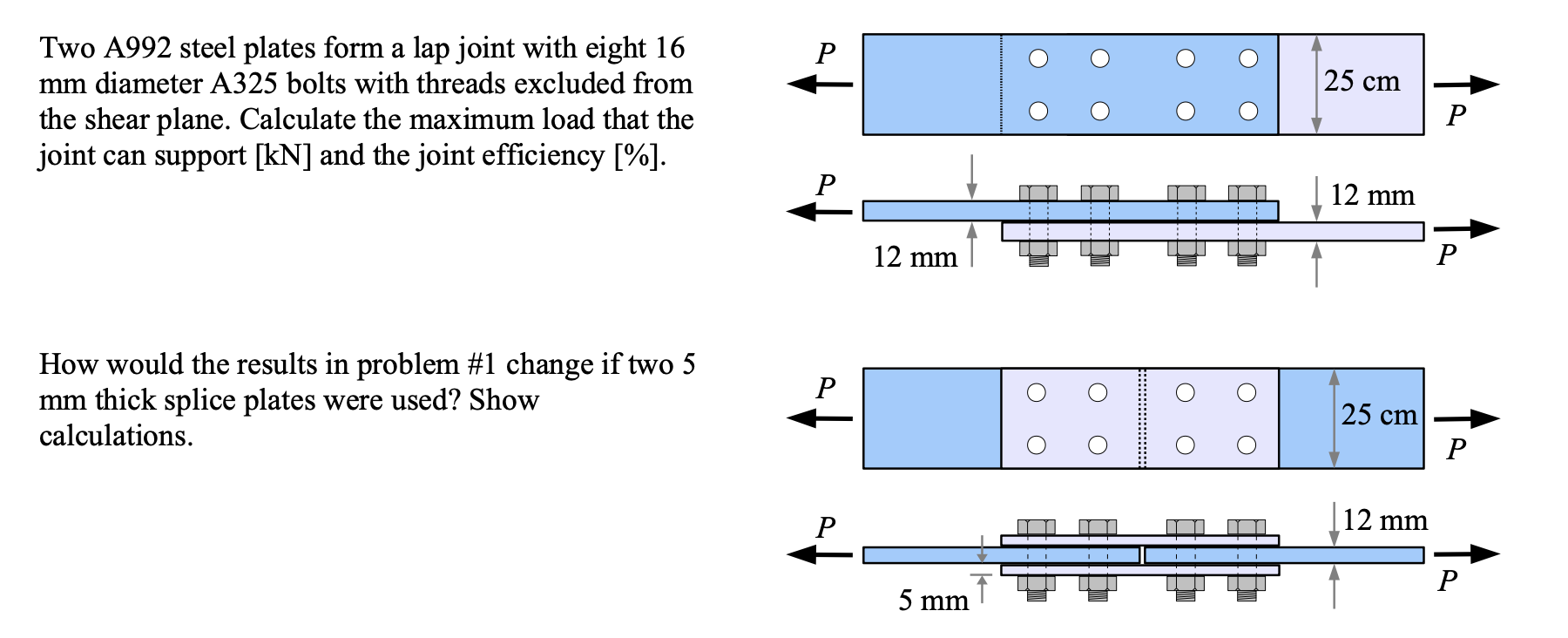Two A992 steel plates form a lap joint with eight 16 | Chegg.com