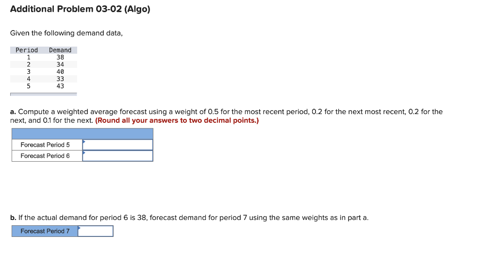 Solved Additional Problem 03-02 (Algo) Given the following | Chegg.com