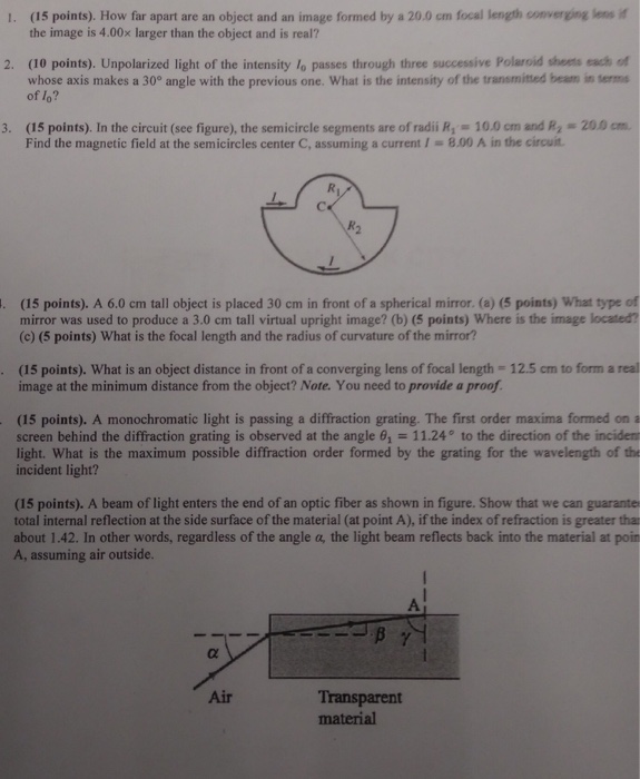 Solved 1. (15 points). How far apart are an object and an | Chegg.com