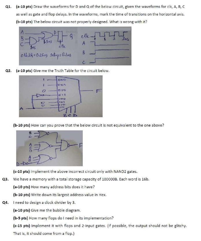 Solved Q1. (a-10 pts) Draw the waveforms for D and Q of the | Chegg.com Solved Q1. (a-10 pts) Draw the waveforms for D and Q of the | Chegg.com