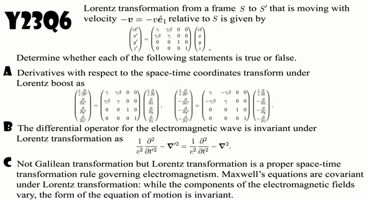 Solved Y2306 Lorentz transformation from a frame s to S' | Chegg.com