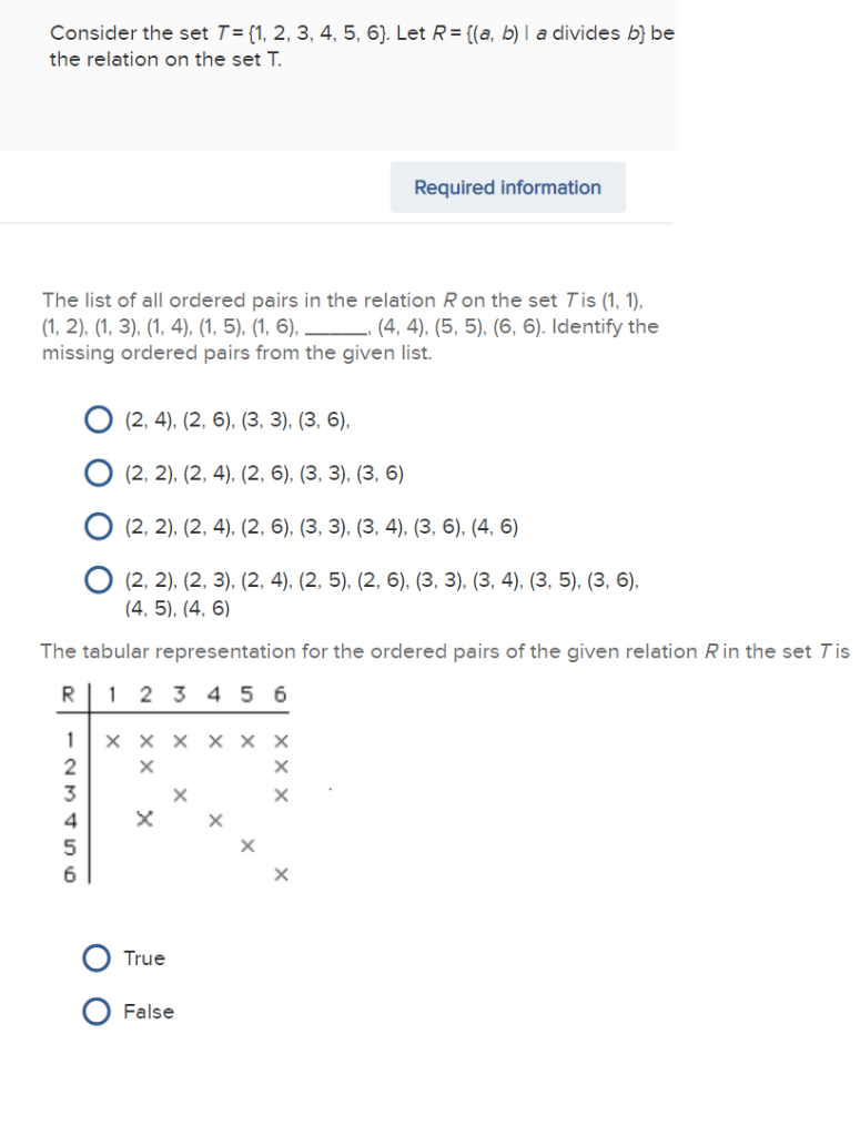 Solved Consider the set T-(1, 2, 3,4, 5, 6). Let R ((a, b)l | Chegg.com
