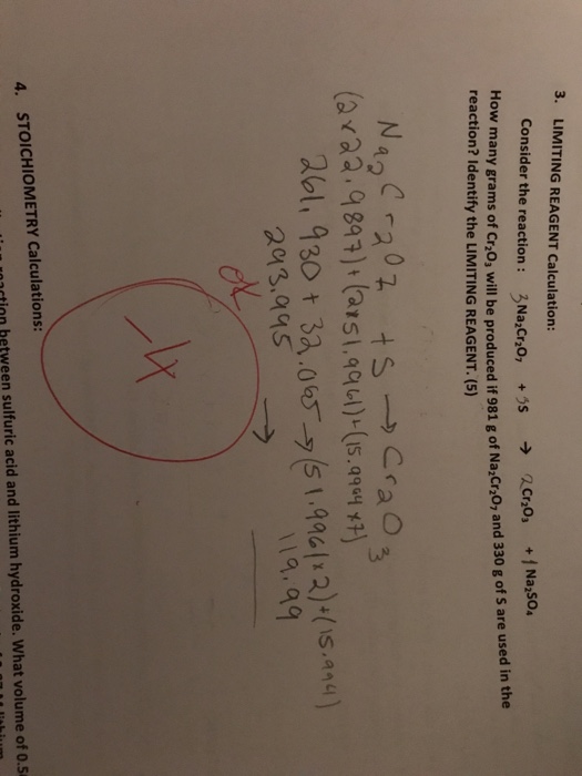 Solved 3. LIMITING REAGENT Calculation: Consider the | Chegg.com