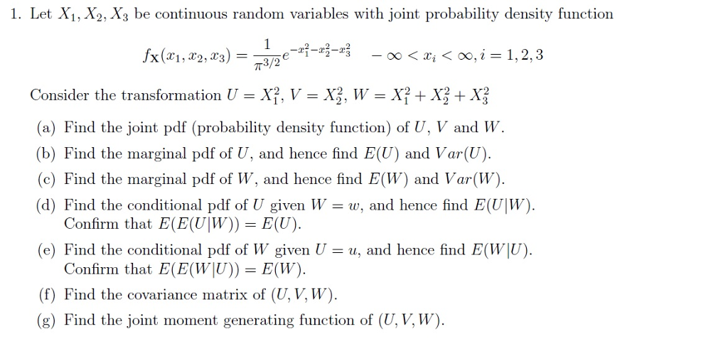 Solved 1. Let X1, X2, X3 be continuous random variables with | Chegg.com