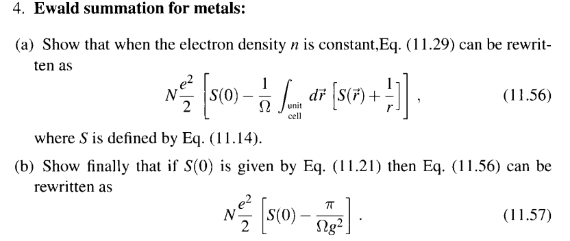4. Ewald summation for metals: (a) Show that when the | Chegg.com