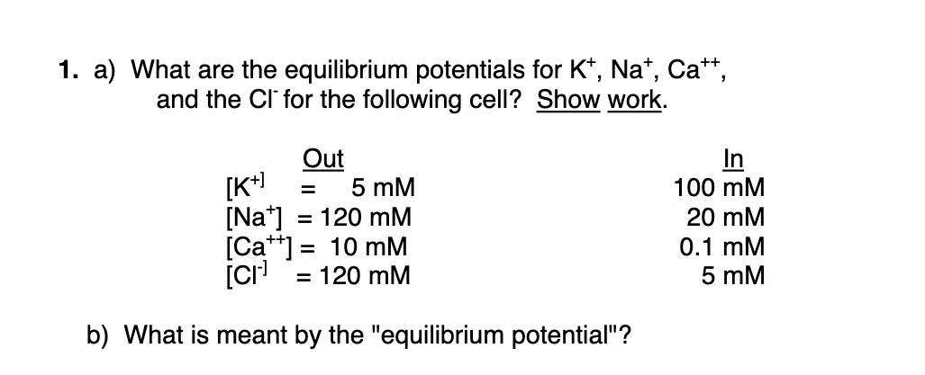 a) ﻿What are the equilibrium potentials for | Chegg.com
