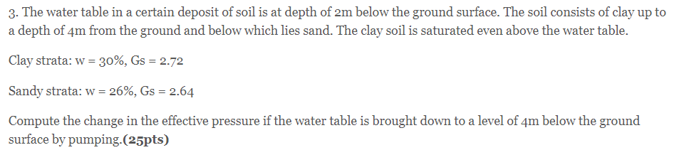 Solved 3. The water table in a certain deposit of soil is at | Chegg.com