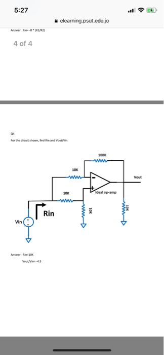 Solved 5:27 elearning.psut.edu.jo Ideal op-amp | Chegg.com