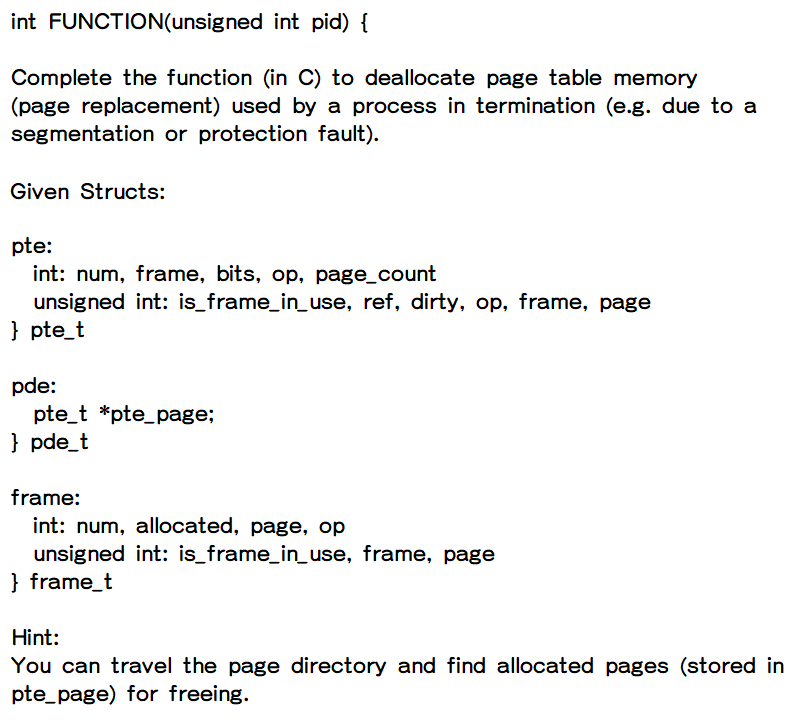 Solved int FUNCTION(unsigned int pid) \{ Complete the | Chegg.com