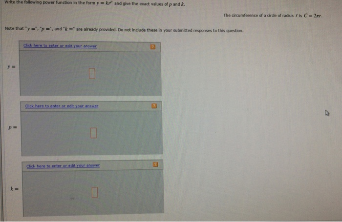 Solved Write the following power function in the form y = | Chegg.com