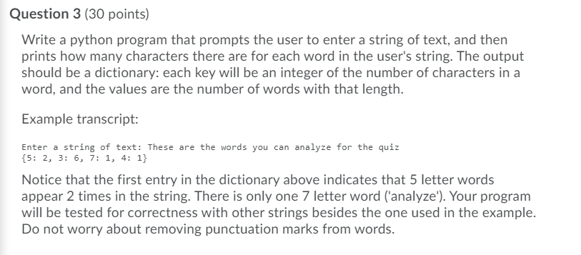 Solved Question 3 (30 points) Write a python program that | Chegg.com