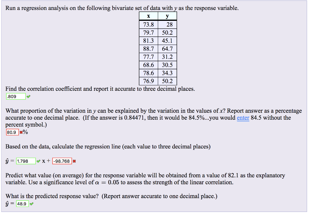 Solved Run a regression analysis on the following bivariate | Chegg.com