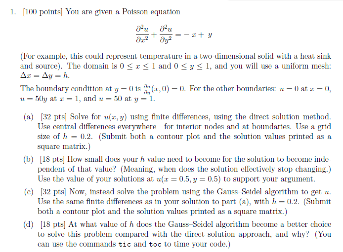 1. [100 points] You are given a Poisson equation Pu | Chegg.com