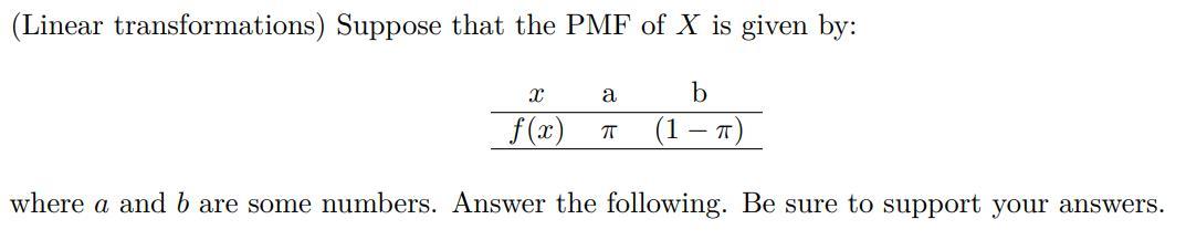 Solved (Linear transformations) Suppose that the PMF of X is | Chegg.com