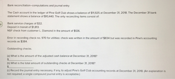 Solved Bank reconciliation-computations and journal entry | Chegg.com