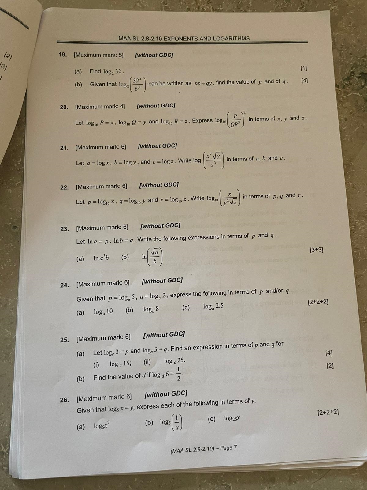 Solved 19. [Maximum mark: 5] [without GDC] [w (a) Find | Chegg.com
