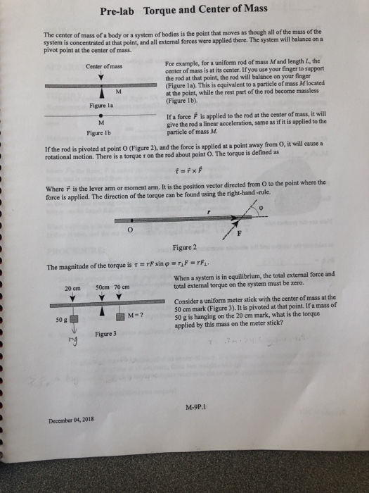 Solved Pre-lab Torque and Center of Mass The center of mass | Chegg.com