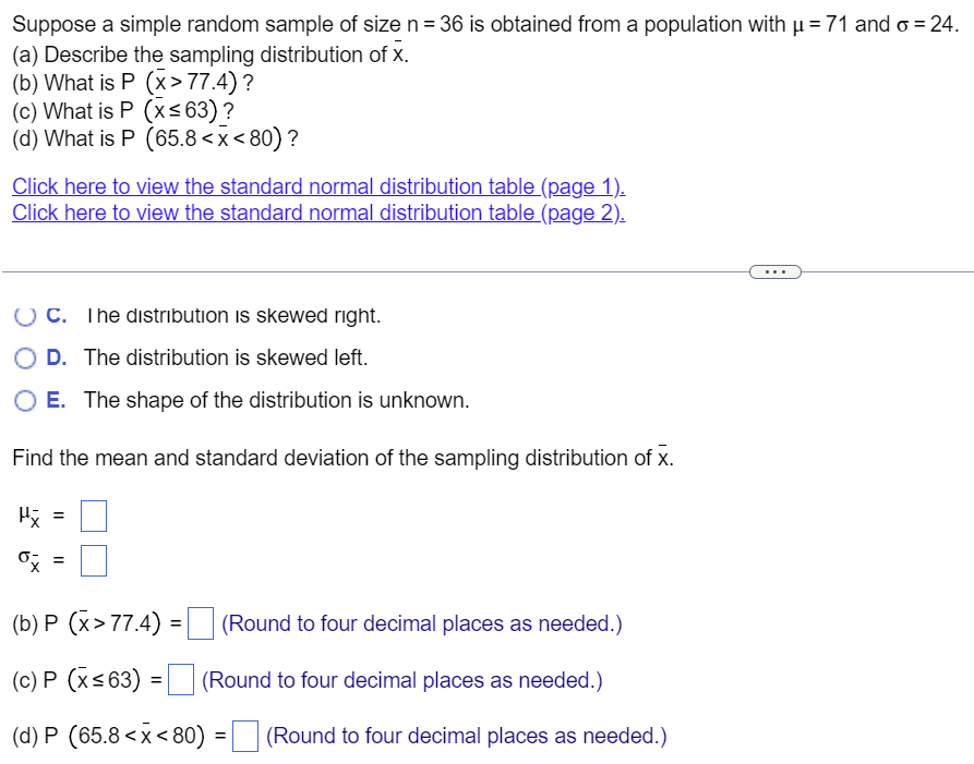 Solved Suppose a simple random sample of size n=36 is | Chegg.com
