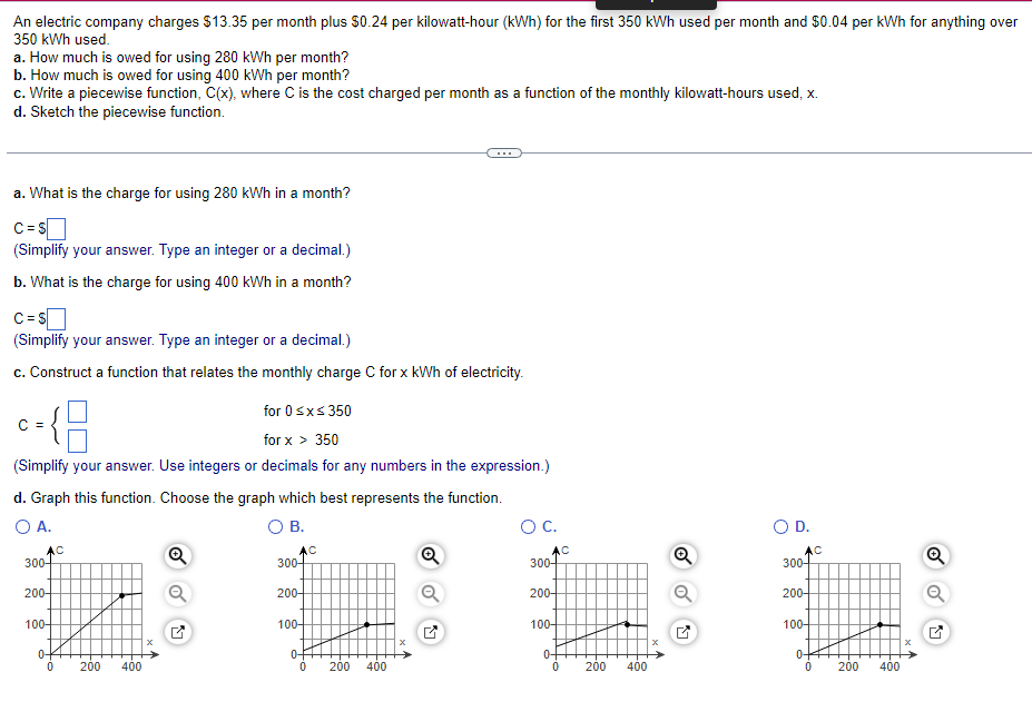 Solved An electric company charges $13.35 per month plus | Chegg.com