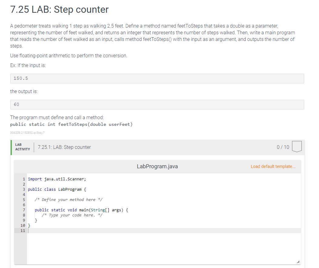 Solved 7.25 LAB: Step counter A pedometer treats walking 1 | Chegg.com