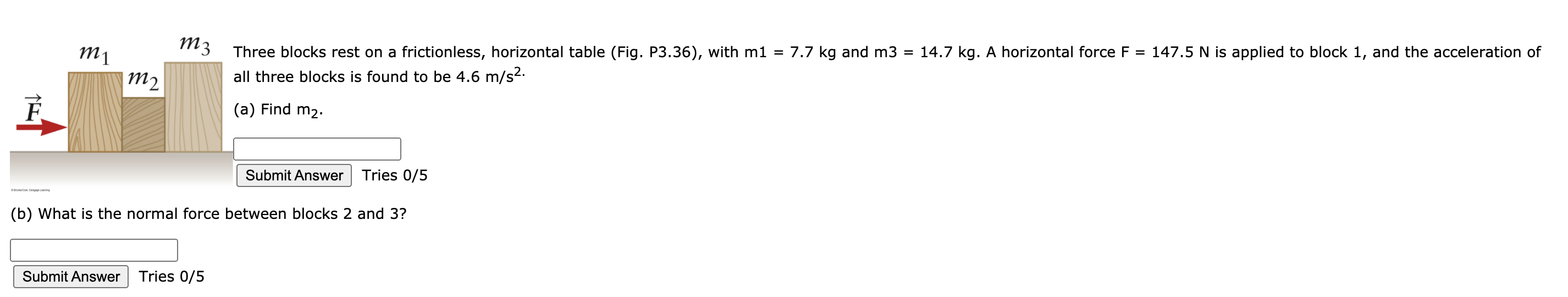 Solved mi m3 Three blocks rest on a frictionless, horizontal | Chegg.com