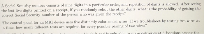 Solved A Social Security number consists of nine digits in a | Chegg.com