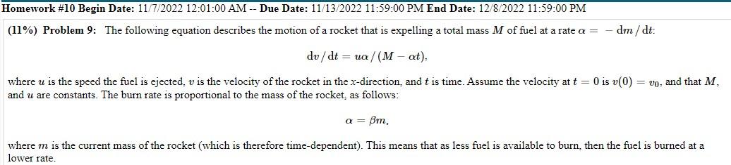 Solved Homework \#10 Begin Date: 11/7/2022 12:01:00 AM - Due | Chegg.com