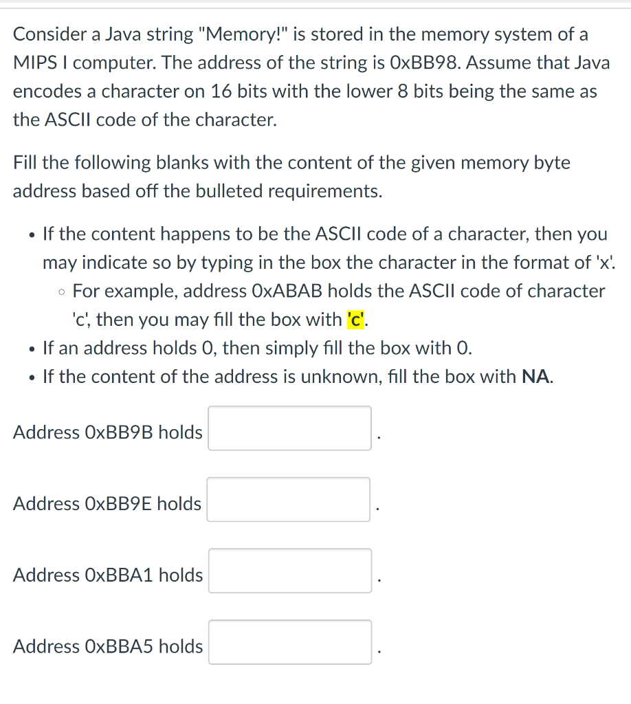 Solved Consider a C++ string "Memory!" is stored in the | Chegg.com