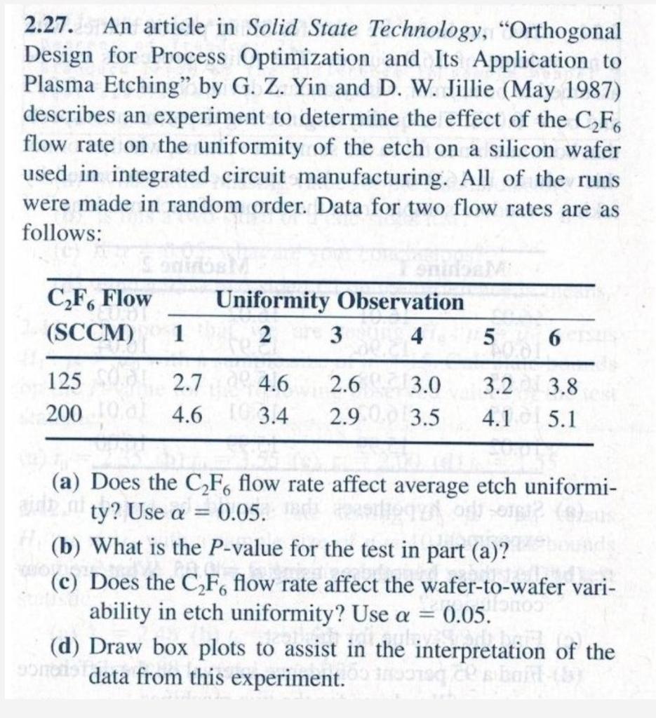 Solved 2.27. An article in Solid State Technology, | Chegg.com