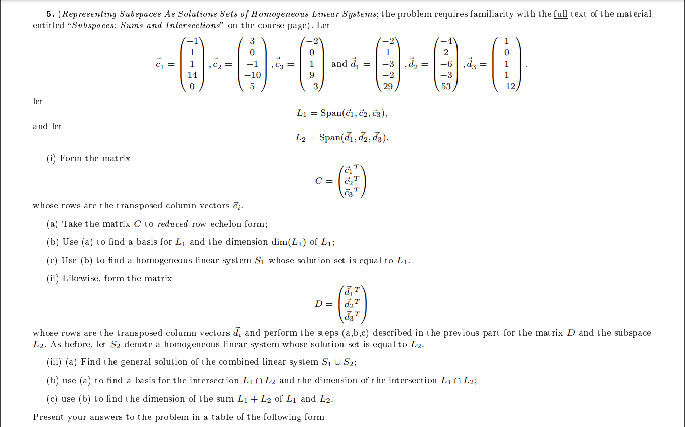 Solved 5. (Representing Subspaces As Solutions Sets of | Chegg.com