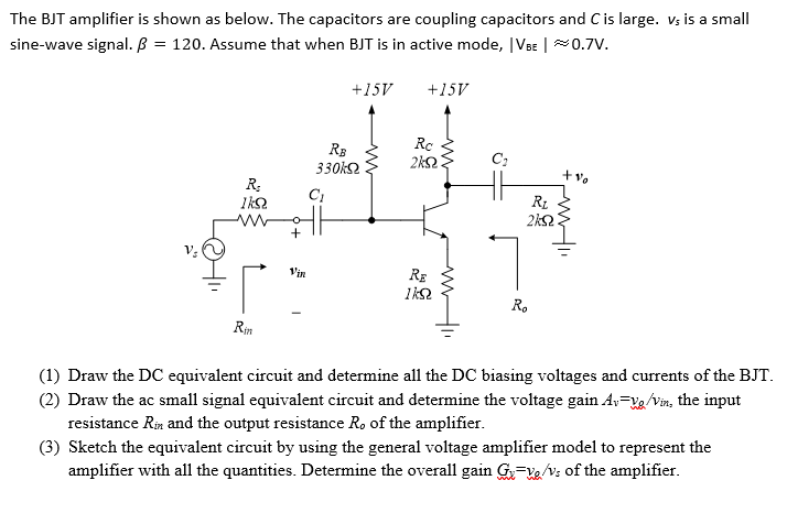 Solved The BJT amplifier is shown as below. The capacitors | Chegg.com