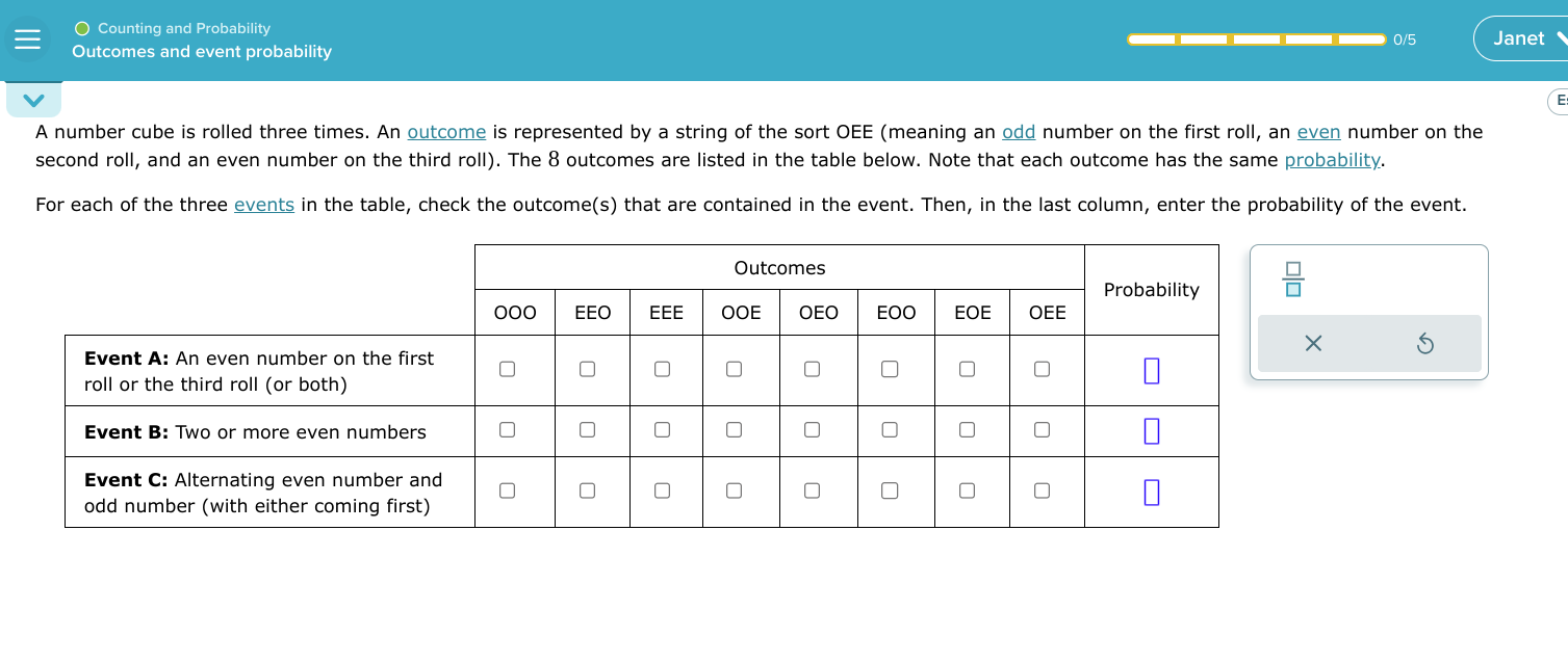 Solved A number cube is rolled three times. An outcome is | Chegg.com