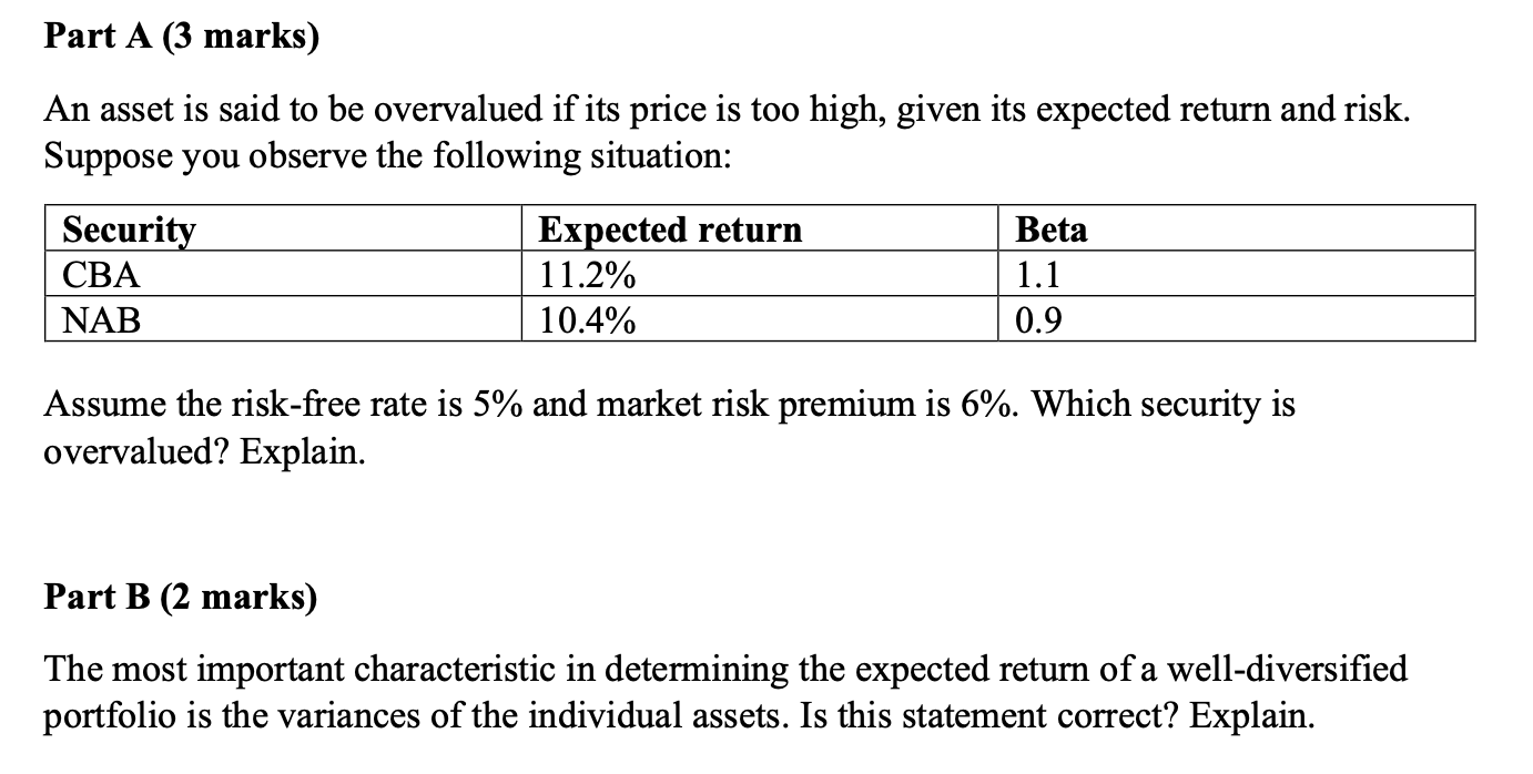 Solved An asset is said to be overvalued if its price is too | Chegg.com