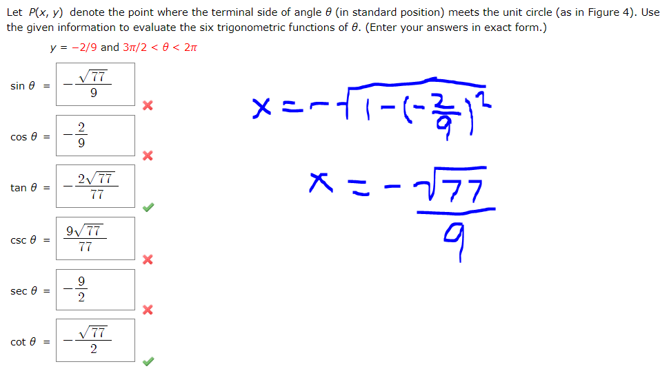 Solved Let P X Y Denote The Point Where The Terminal Side