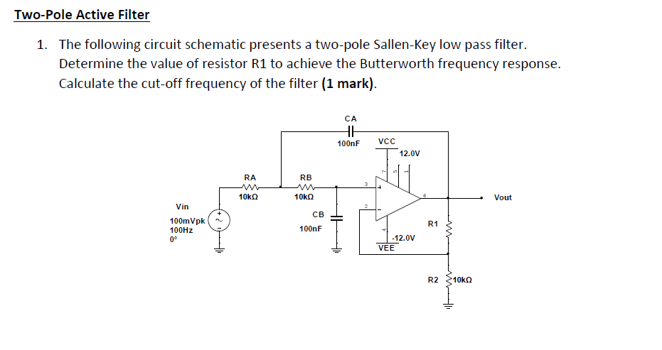 Solved Two-Pole Active Filter 1. The following circuit | Chegg.com