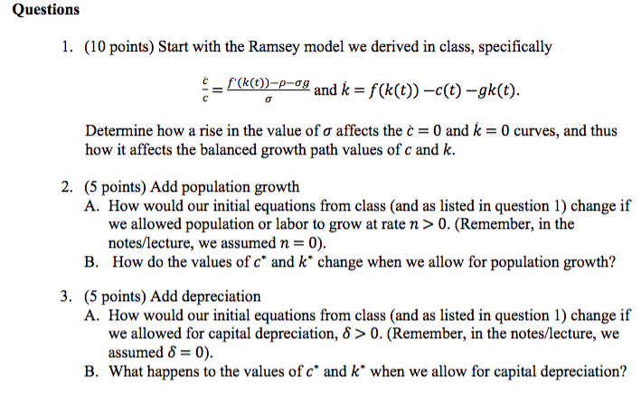 Solved Questions(10 ﻿points) ﻿Start with the Ramsey model we | Chegg.com