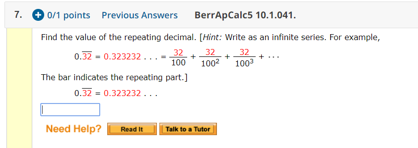 Solved Find the value of the repeating decimal. [Hint: Write | Chegg.com