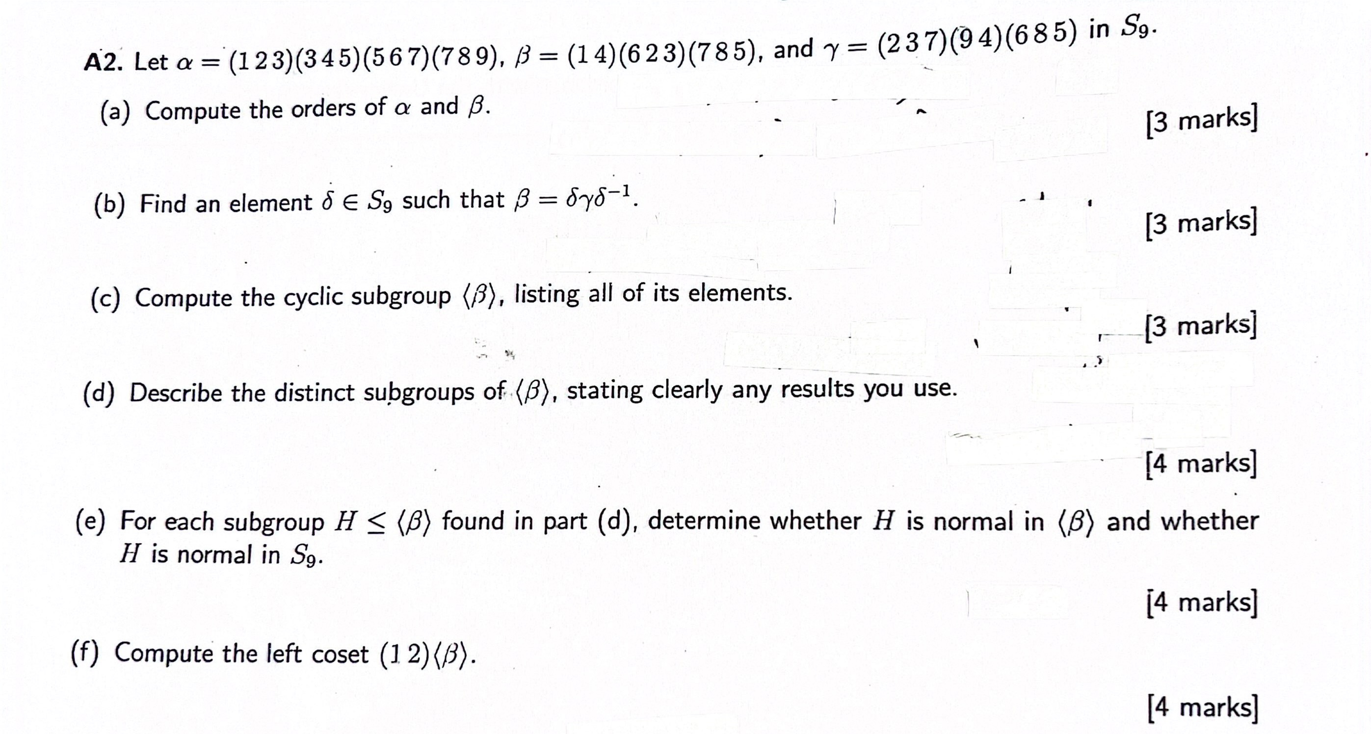 Solved A2. Let \\( \\alpha=(123)(345)(567)(789), | Chegg.com