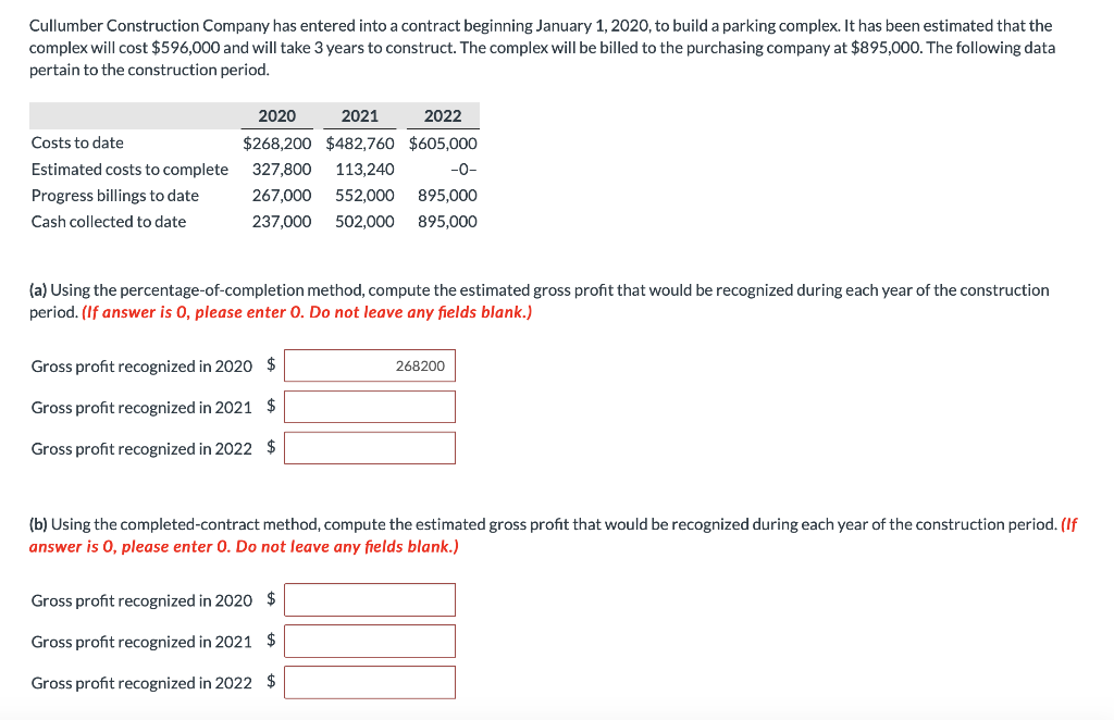 Solved Cullumber Construction Company has entered into a | Chegg.com