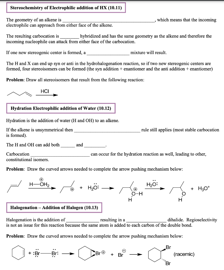 Solved Stereochemistry of Electrophilic addition of HX | Chegg.com