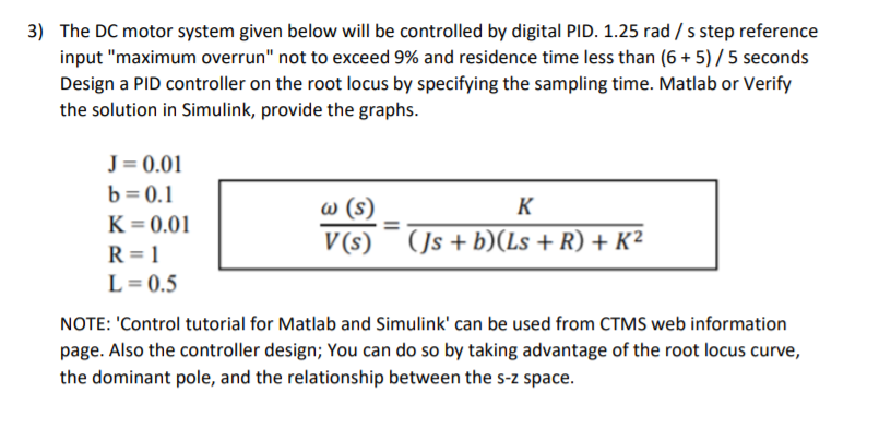 Solved 3) The DC motor system given below will be controlled | Chegg.com