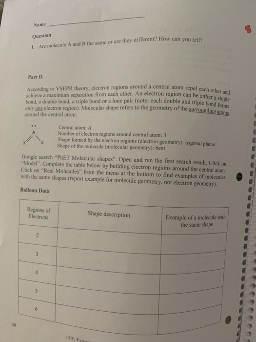 Solved EXPERIMENT SA MOLECULAR STRUCTURE VIA VSEPR Hands-on | Chegg.com
